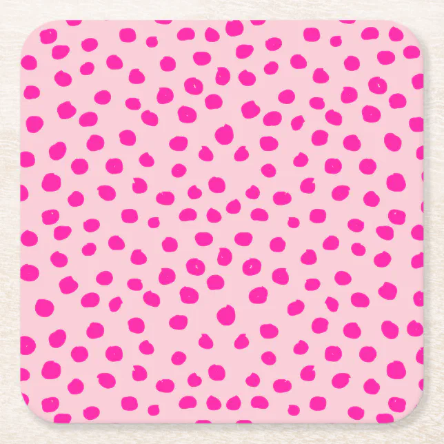 Preppy Pink Dots Modern Animal Print Spots Square Paper Coaster | Zazzle