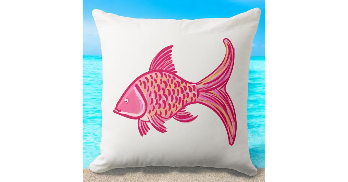 Preppy Pink Fish Coastal Throw Pillow | Zazzle