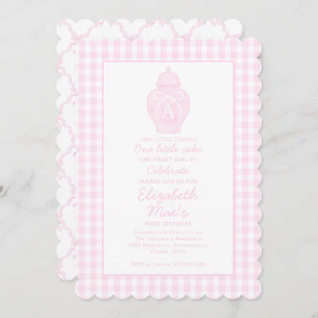 Preppy Pink Ginger Jar Monogram First birthday Invitation | Zazzle