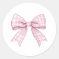 Preppy Pink Gingham Bow Classic Round Sticker | Zazzle