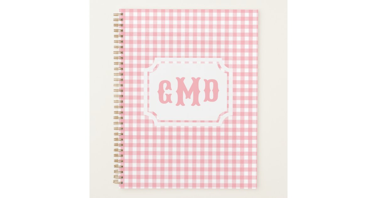 Preppy Pink Gingham | Monogram Planner | Zazzle