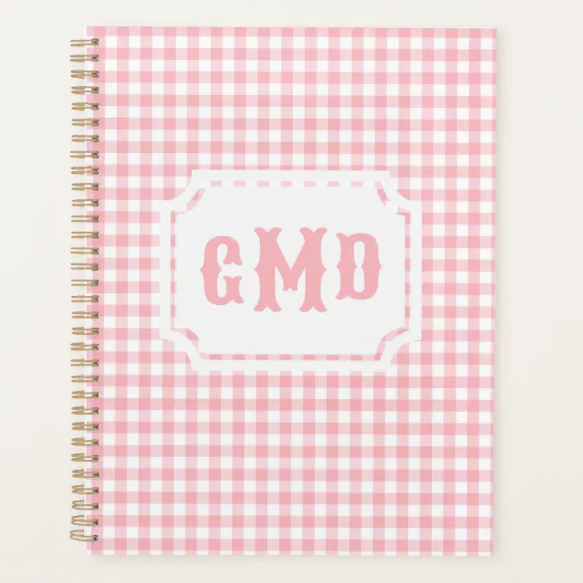 Preppy Pink Gingham | Monogram Planner | Zazzle