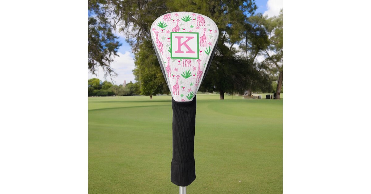 Preppy Pink Giraffe Cosmopolitan Monogram Golf Head Cover | Zazzle