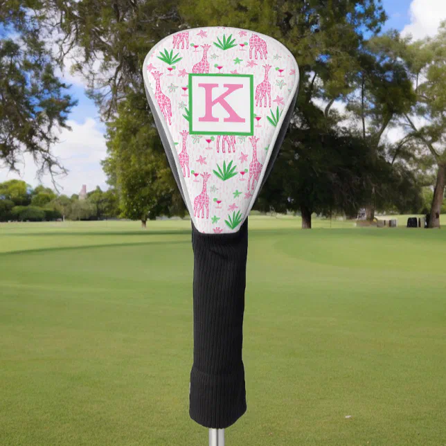 Preppy Pink Giraffe Cosmopolitan Monogram Golf Head Cover | Zazzle