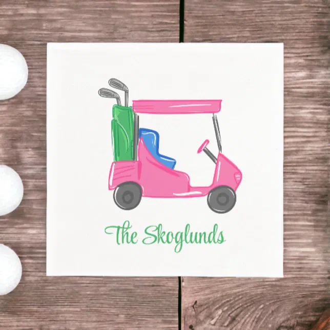 Preppy Pink Golf Cart Personalized Napkins | Zazzle
