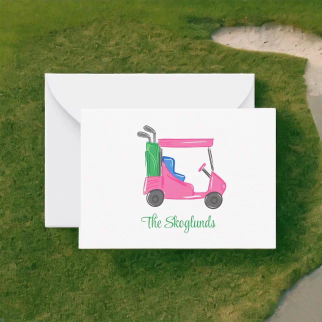 Preppy Pink Golf Cart Personalized Note Card | Zazzle