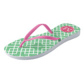 Preppy Pink & Green Bamboo Lattice Monogram Flip Flops | Zazzle