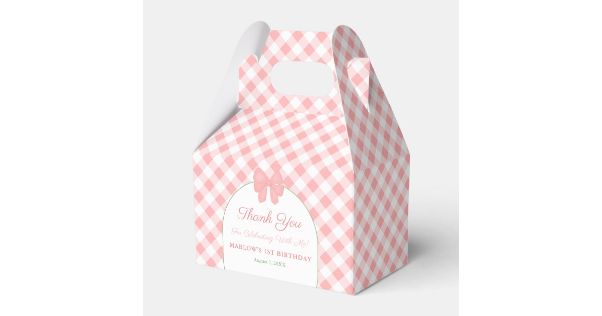 Preppy Pink Green Gingham Ribbon Girl Birthday Favor Boxes | Zazzle