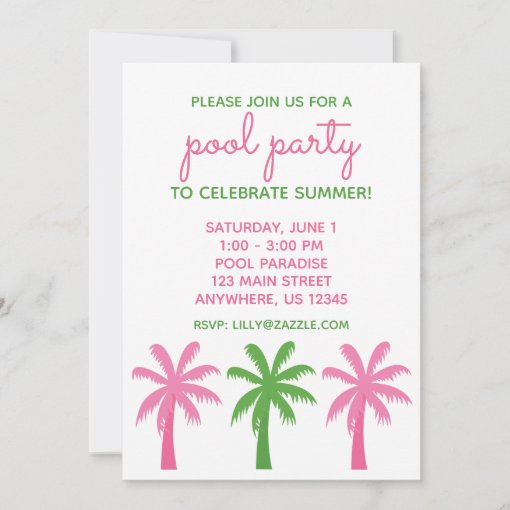 Preppy Pink & Green Palm Trees Party Invitations | Zazzle