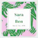 Preppy Pink + Green Palm Trees Wedding Square Sticker | Zazzle