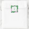Preppy Pink + Green Palm Trees Wedding Square Sticker | Zazzle