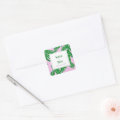 Preppy Pink + Green Palm Trees Wedding Square Sticker | Zazzle