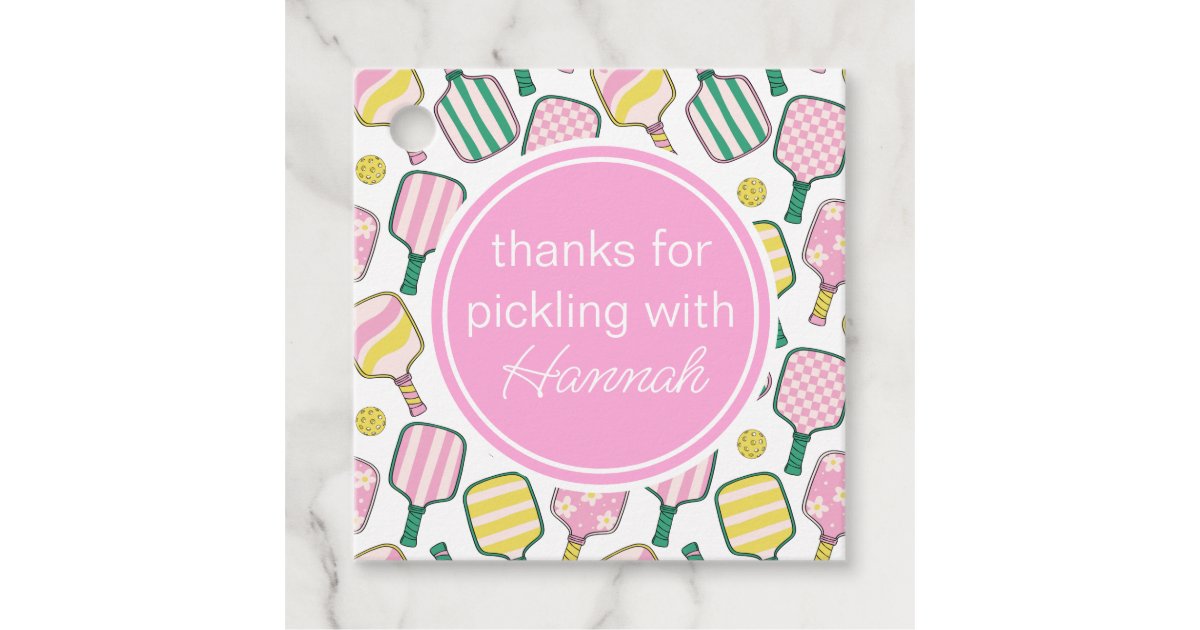 Preppy Pink Green & Yellow Pickleball Favor Tags | Zazzle