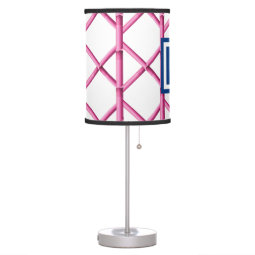 Preppy Pink Navy Trellis Bamboo Pattern Monogram Table Lamp | Zazzle