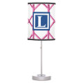 Preppy Pink Navy Trellis Bamboo Pattern Monogram Table Lamp | Zazzle