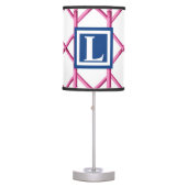 Preppy Pink Navy Trellis Bamboo Pattern Monogram Table Lamp | Zazzle