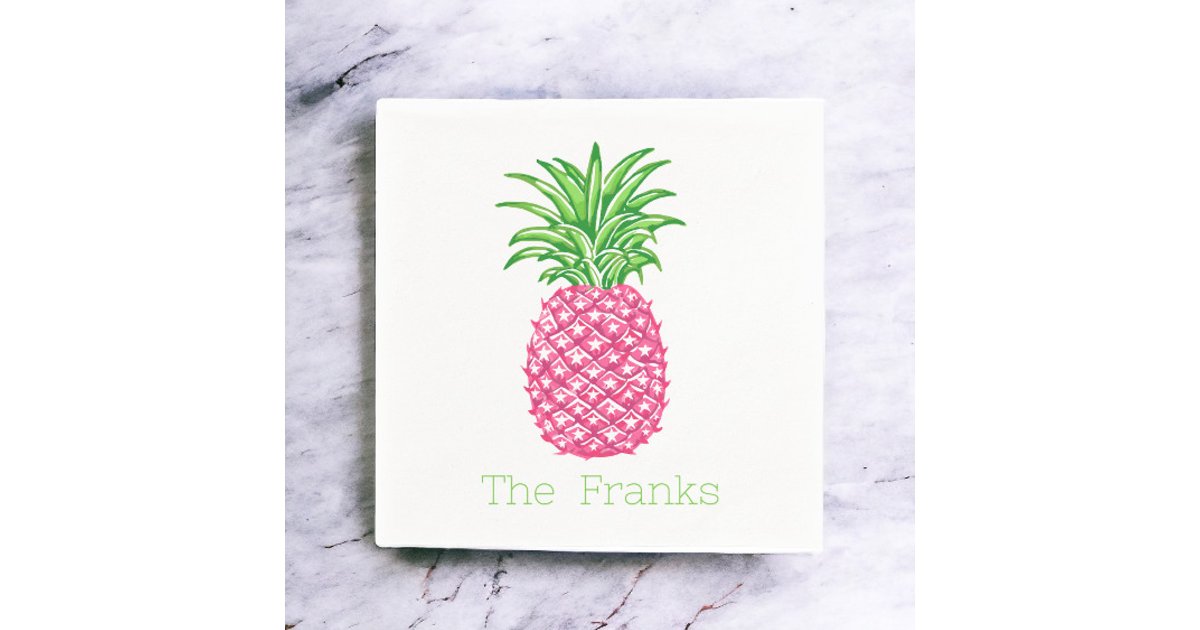 Preppy Pink Pineapple Stars Personalized Napkins | Zazzle