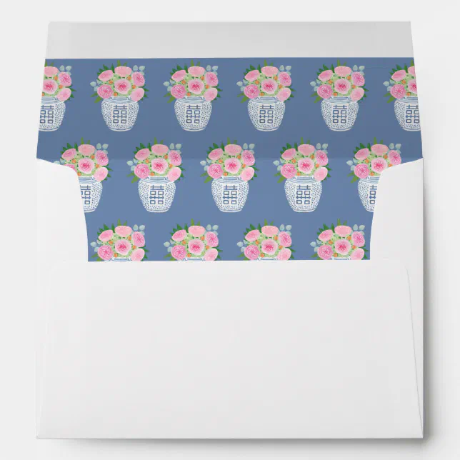 Preppy Pink Roses Navy Blue Wedding Shower Envelope | Zazzle
