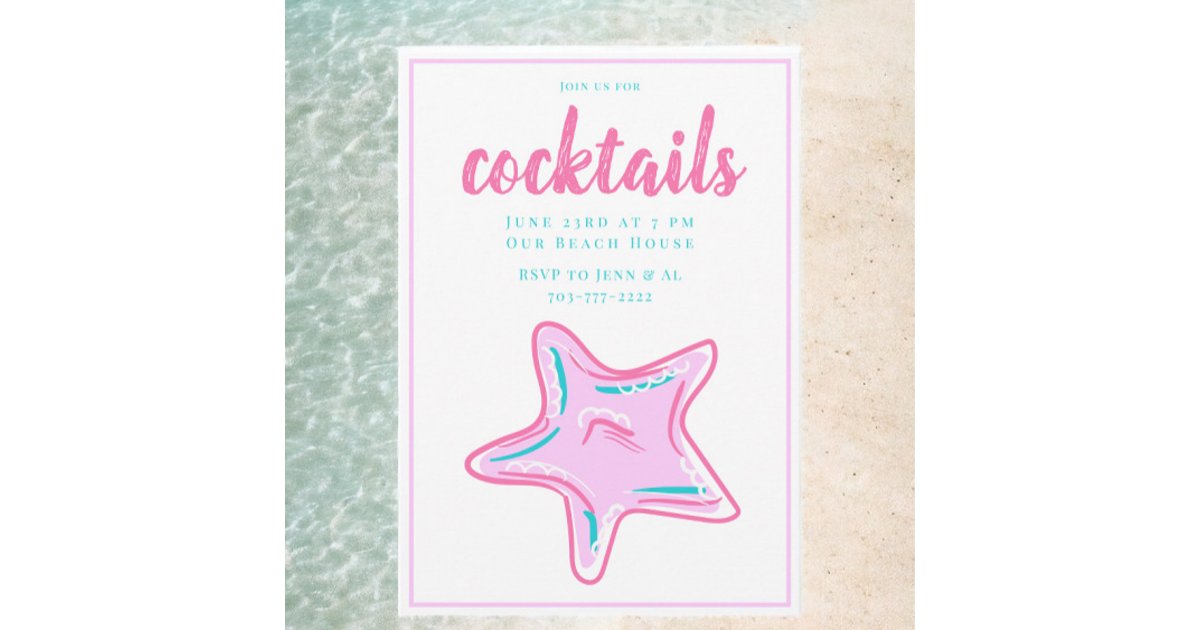 Preppy Pink Starfish Cocktail Party Invitation | Zazzle