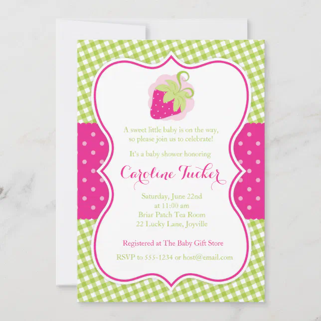 Preppy Pink Strawberry Baby Shower Invitation | Zazzle