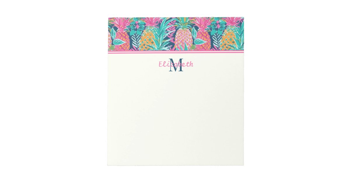 Preppy Pink Teal Navy Blue Pineapple Monogram Notepad | Zazzle