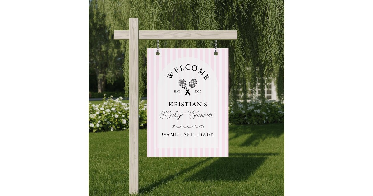 Preppy Pink Tennis Baby Shower Welcome Poster | Zazzle