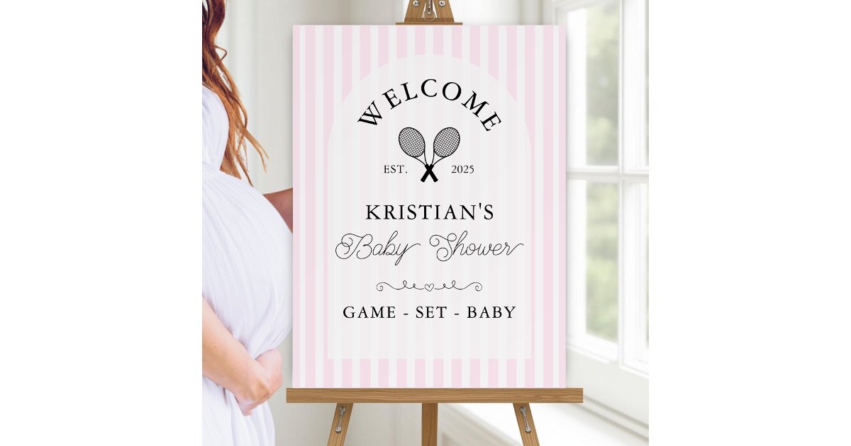 Preppy Pink Tennis Baby Shower Welcome Sign | Zazzle