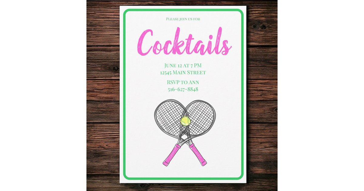 Preppy Pink Tennis Racquets Cocktail Party Invitation | Zazzle