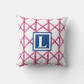 Preppy Pink Trellis Bamboo Pattern Monogram Throw Pillow | Zazzle