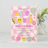 Preppy Pink Y2K Sleep Over Happy Face Birthday Invitation | Zazzle