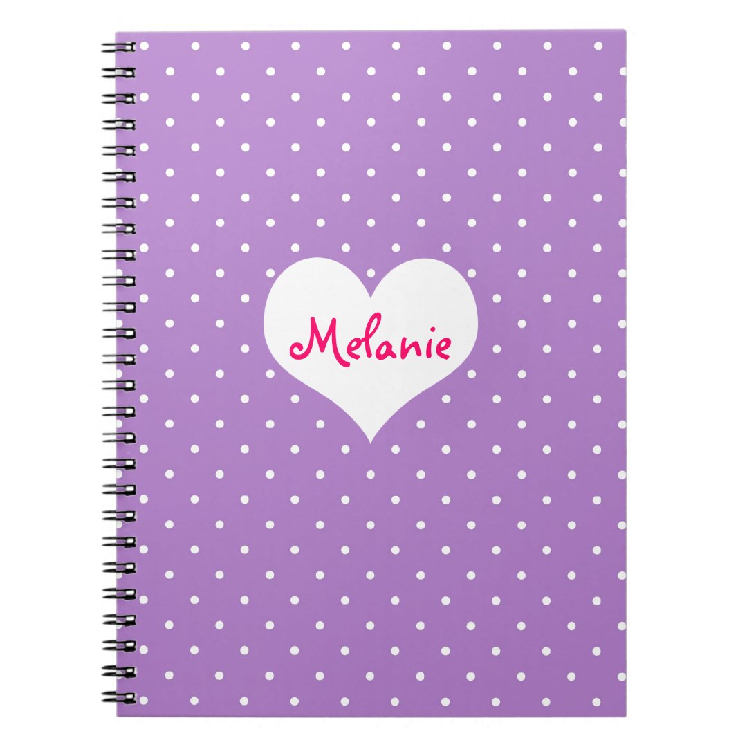 Preppy purple polka dot heart personalized journal | Zazzle