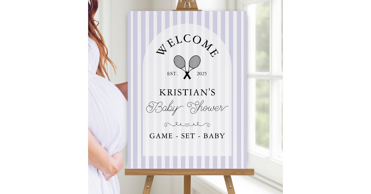 Preppy Purple Tennis Baby Shower Welcome Sign | Zazzle