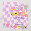 Preppy Purple Y2K Sleep Over Happy Face Birthday Invitation | Zazzle