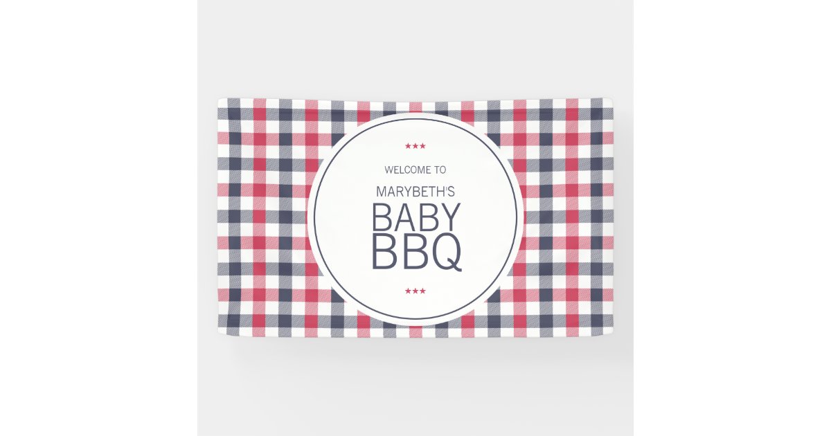 Preppy Red White & Blue Plaid Baby Shower Welcome Banner | Zazzle