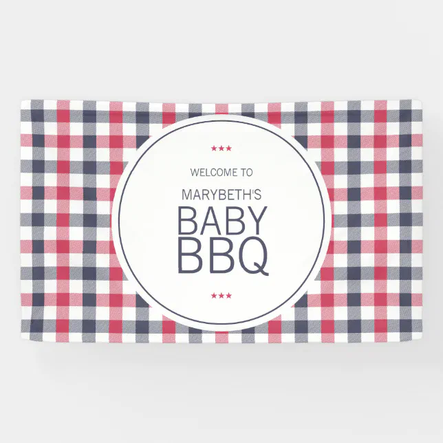 Preppy Red White & Blue Plaid Baby Shower Welcome Banner | Zazzle