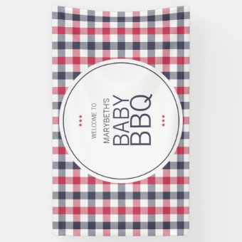 Preppy Red White & Blue Plaid Baby Shower Welcome Banner | Zazzle