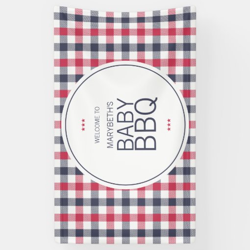 Preppy Red White & Blue Plaid Baby Shower Welcome Banner | Zazzle