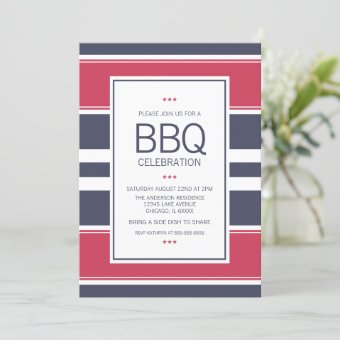 Preppy Red,White & Blue Stripe BBQ Invitation | Zazzle