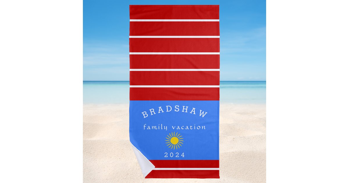 Preppy Red & White Nautical Striped Family Beach Towel | Zazzle