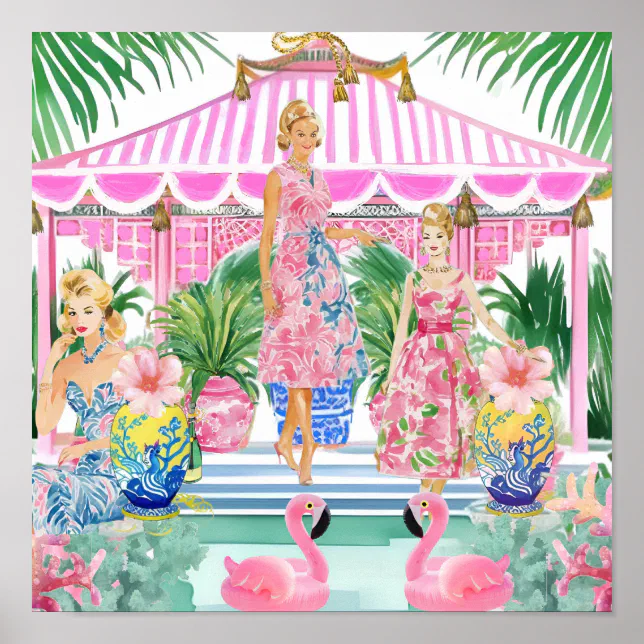 Preppy Retro Palm Beach Pool Party Poster | Zazzle