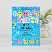 Preppy Retro Y2K Pool Party Happy Face Birthday Invitation | Zazzle