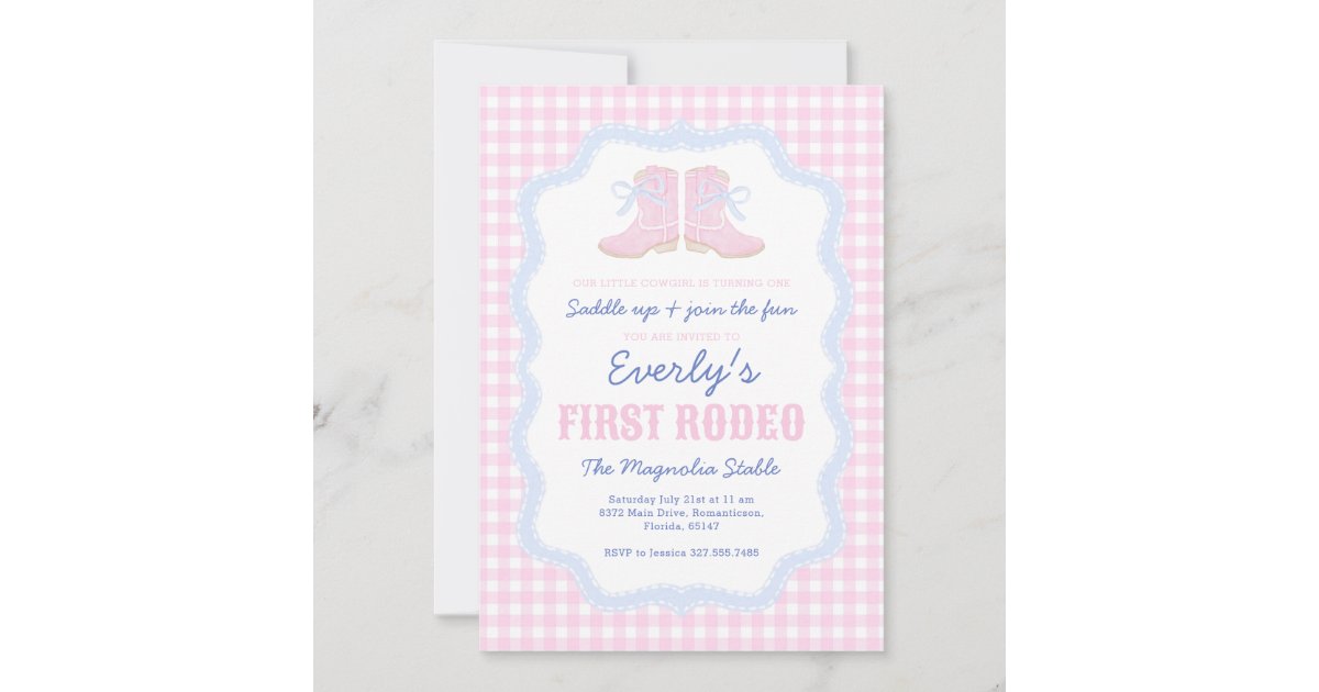 Preppy Rodeo First Birthday Cowgirl Boots Invitation | Zazzle