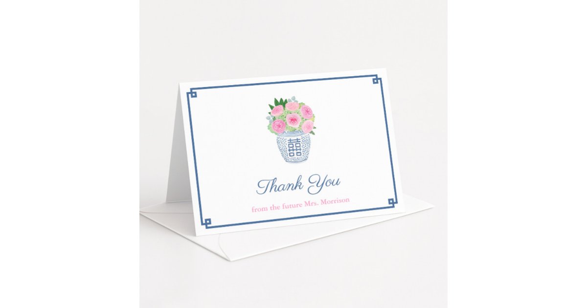 Preppy Roses Ginger Jar Bridal Shower Personalized Thank You Card | Zazzle