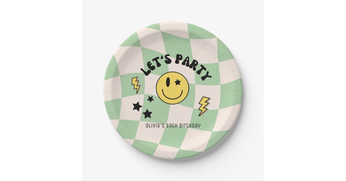 Preppy Sage Green Y2K Retro Birthday Paper Plate | Zazzle