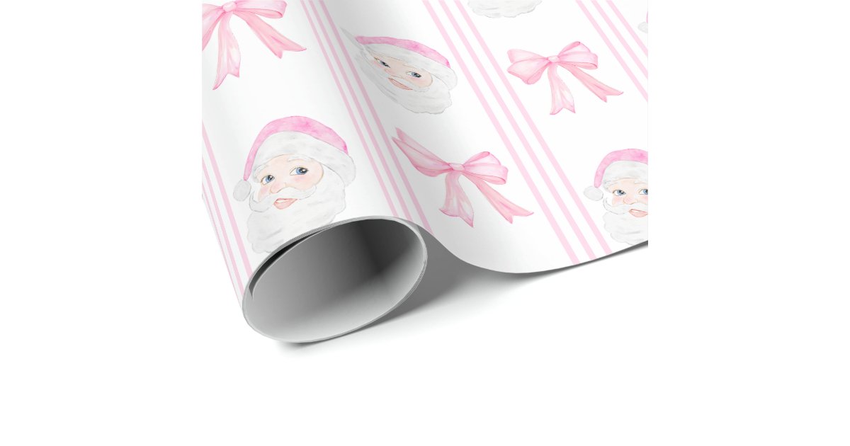 Preppy Santa and bows Christmas grandmillennial Wrapping Paper | Zazzle