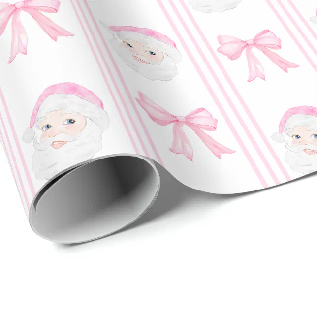 Preppy Santa and bows Christmas grandmillennial Wrapping Paper | Zazzle