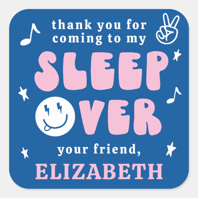 Preppy Sleep Over Tween Birthday Party Square Sticker | Zazzle