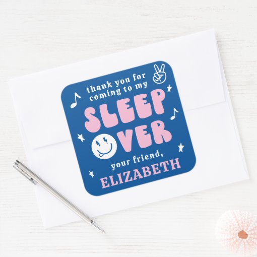 Preppy Sleep Over Tween Birthday Party Square Sticker | Zazzle