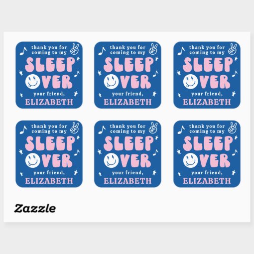 Preppy Sleep Over Tween Birthday Party Square Sticker | Zazzle