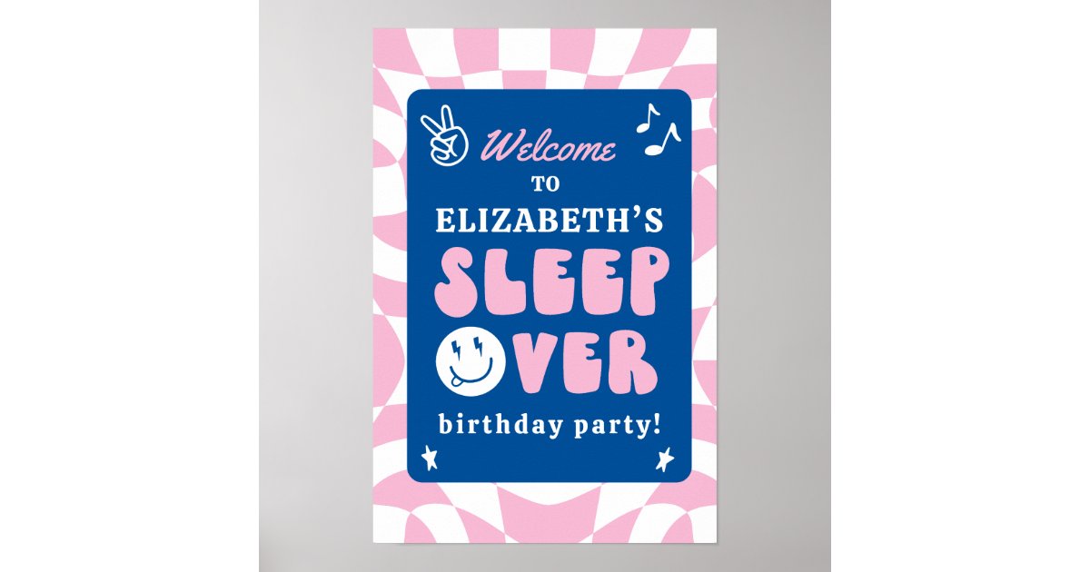 Preppy Sleep Over Tween Birthday Party Welcome Poster | Zazzle
